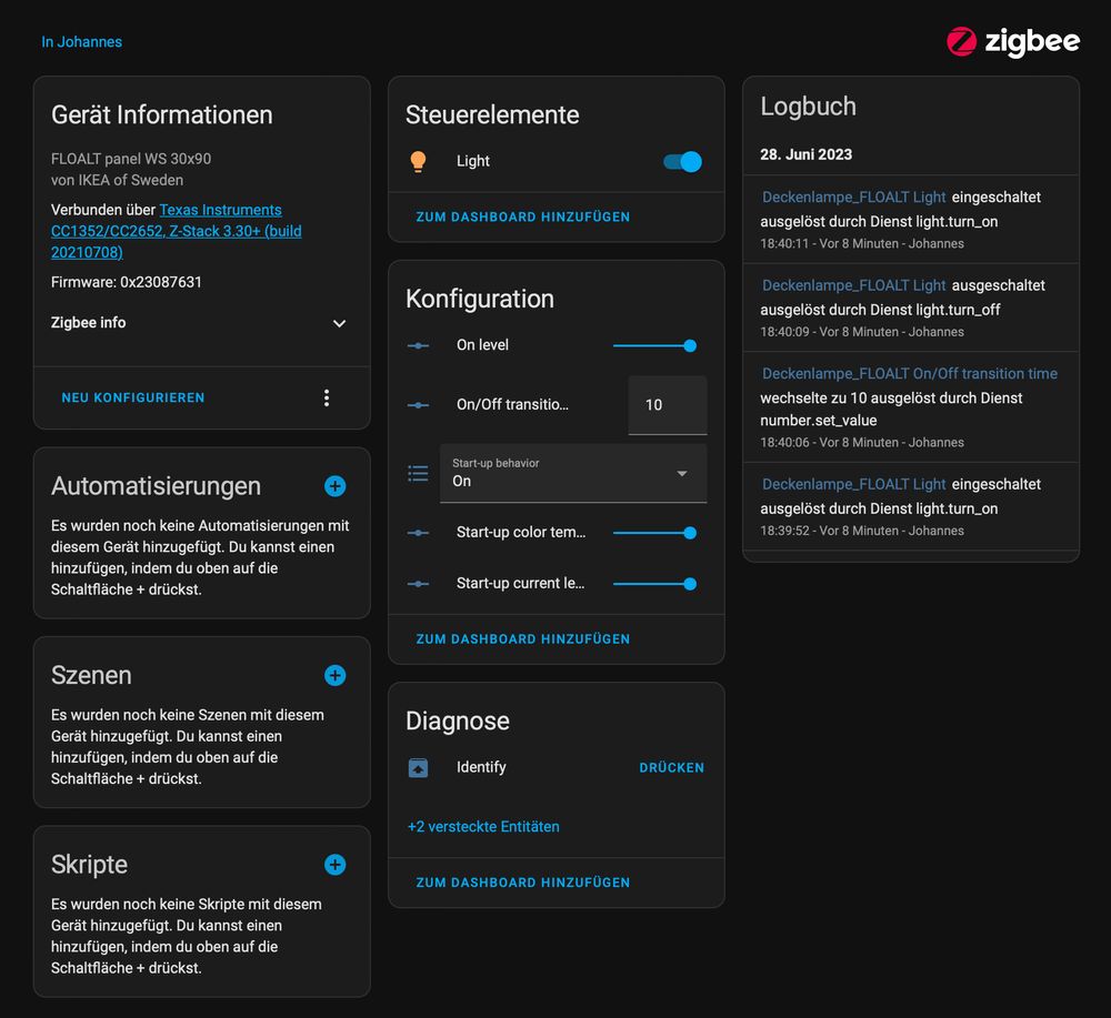 Homeassistant: IKEA Deckenlampe in den Pairing Modus versetzen
